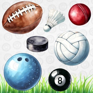 Sports Balls Clipart Bundle, Watercolor Sports PNG, Printable Sports ...
