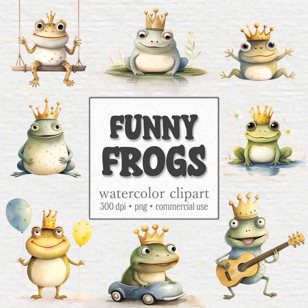 Funny Frog Clipart Bundle Cute Frogs Graphics Watercolor Etsy