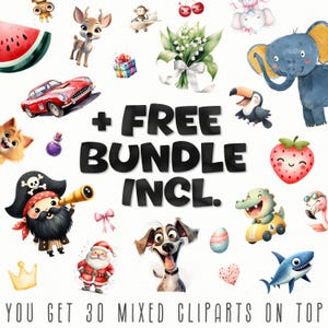 Sweet Christmas Characters Clipart Bundle, Santa PNG, Watercolor Xmas ...