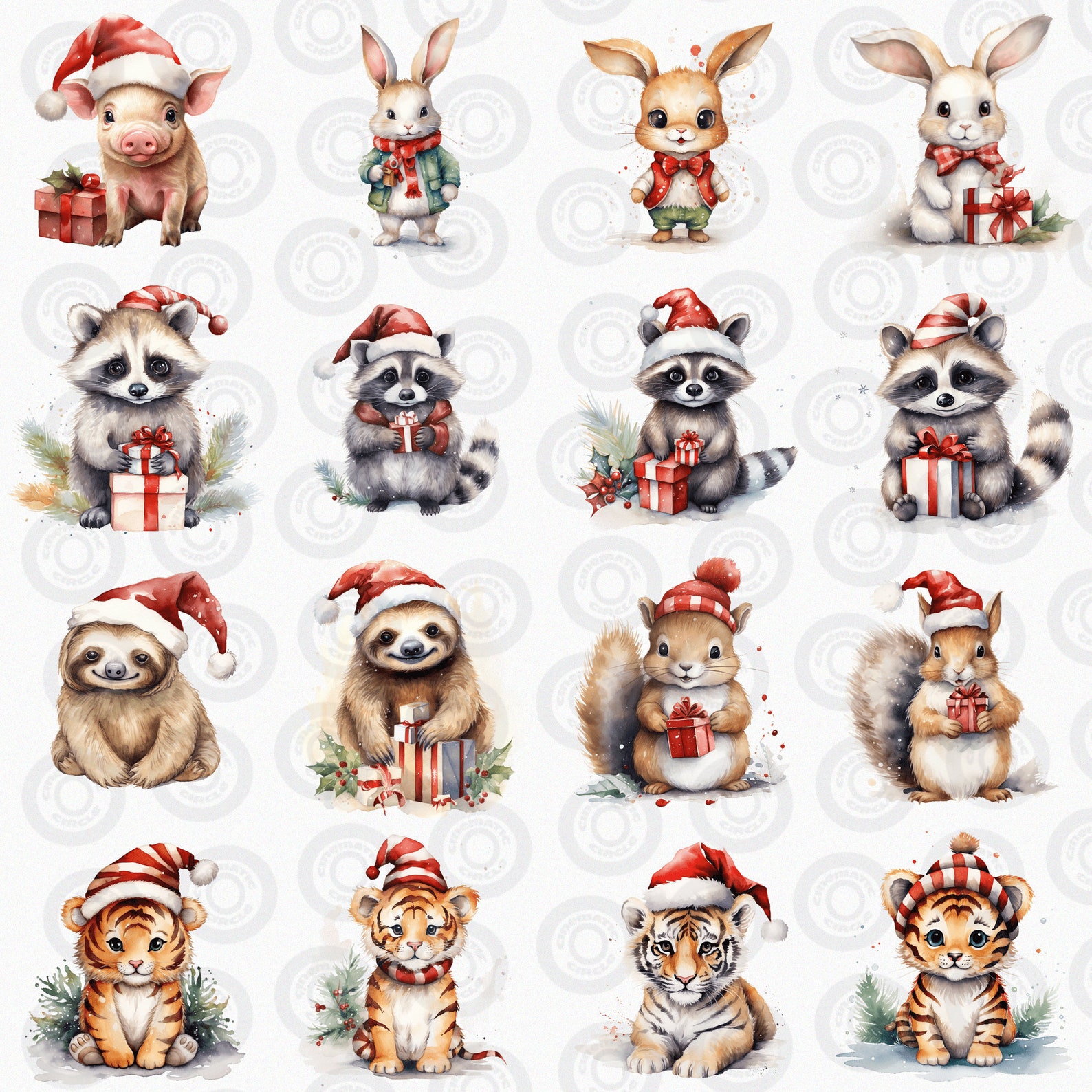 Christmas Baby Animals Clipart, Christmas Gift Clipart, Winter Clipart ...