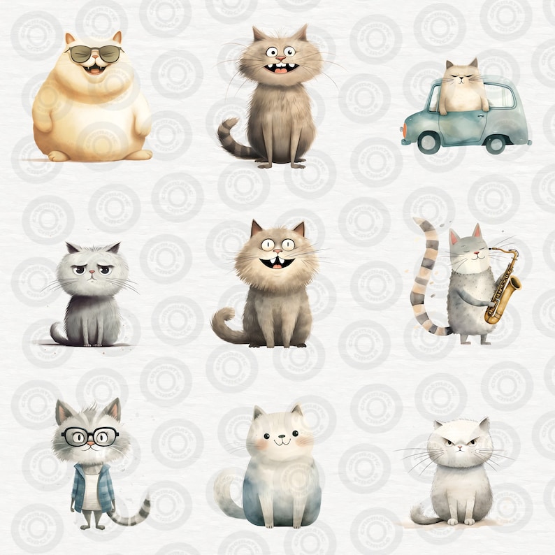 Funny & Hilarious Cat Clipart PNG Bundle, Chubby and Fat Cats ...