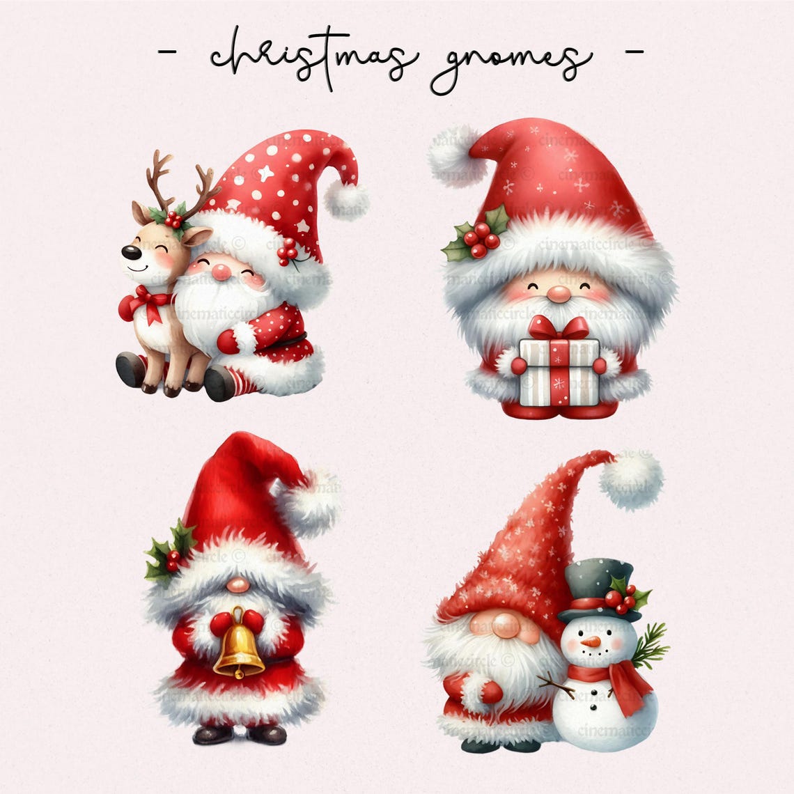 Christmas Gnomes Clipart Bundle, Watercolor Winter PNG, Santa Gnome ...