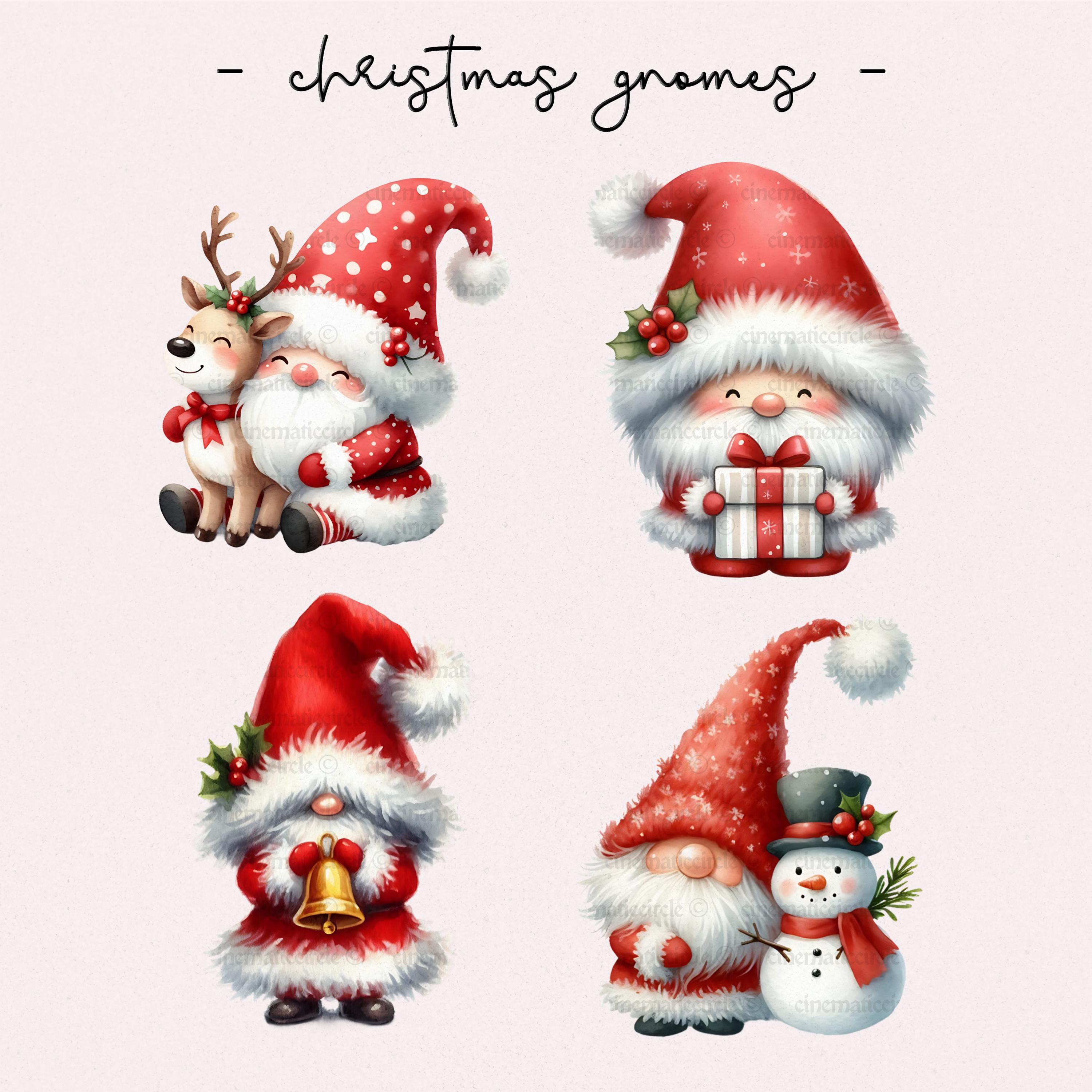 Christmas Gnomes Clipart Bundle, Watercolor Winter PNG, Santa Gnome ...