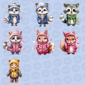 Cute Dressed Winter Animals Clipart Bundle, Watercolor Baby Animals ...