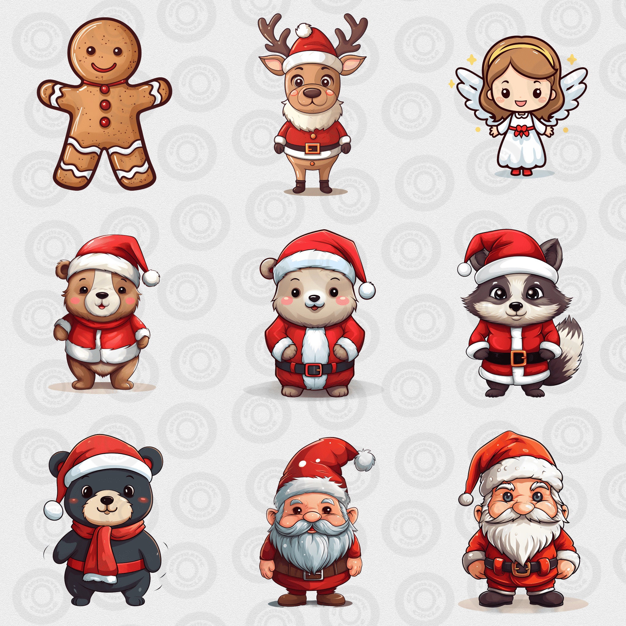 Christmas Clipart Bundle, Cartoon Bundle, Cute Character, Santa, Cute ...