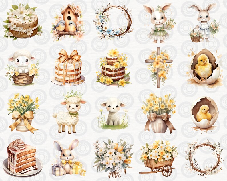 110 Rustic Easter Clipart Bundle, Watercolor Easter PNG Set, Easter ...
