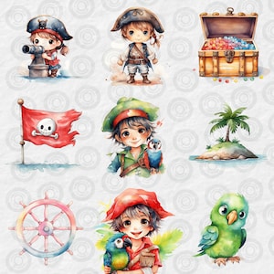 Cute Pirates Clipart Bundle, Watercolor Clipart PNG, Children ...