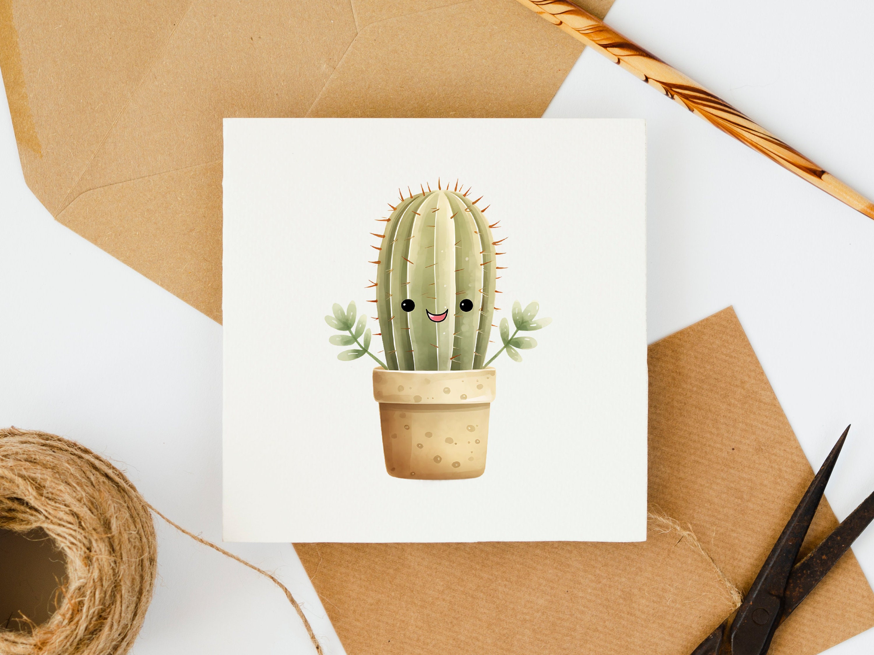 Cute Cactus Clipart Bundle, Watercolor Cacti, Digital Kawaii Stickers ...