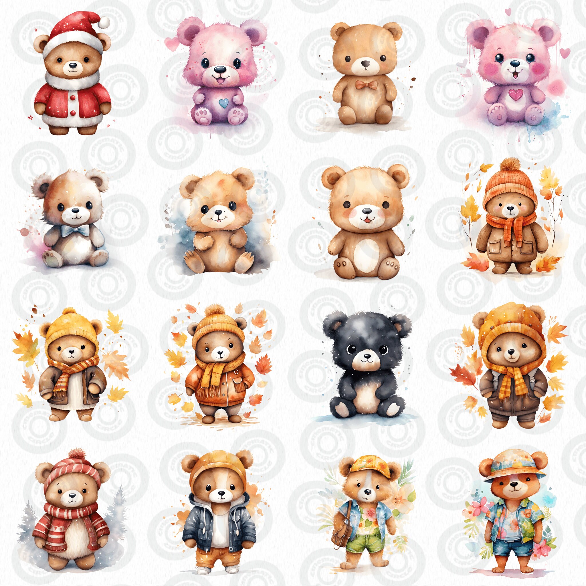 Watercolor Cute Bear Clipart Bundle, Teddy Bear PNG SVG, 50 Baby Animal ...