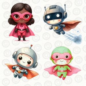 Superhero Kids Clipart Bundle, Superheroes PNG, Watercolor Hero, Galaxy ...