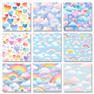 Seamless Rainbows Digital Paper Set, Watercolor Rainbow Jpg Graphic ...