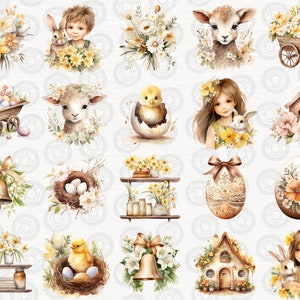 110 Rustic Easter Clipart Bundle, Watercolor Easter PNG Set, Easter ...