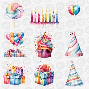 Watercolor Happy Birthday Clipart Set, Birthday Party PNG SVG, Balloons ...