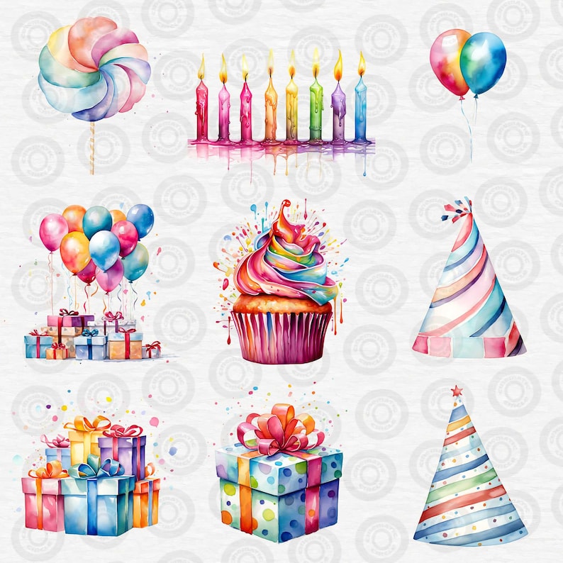 Watercolor Happy Birthday Clipart Set, Birthday Party PNG SVG, Balloons ...