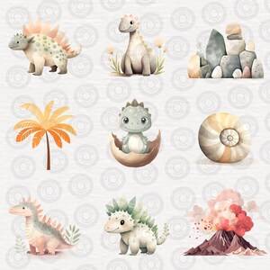 Cute Dinosaurs Clipart Bundle, Watercolor Dinosaur PNG, Baby Nursery ...