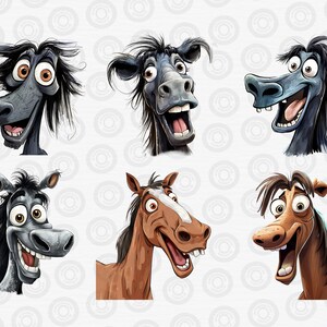 Crazy and Funny Horse Clipart Bundle, Horse Portrait, Cartoon Horses ...