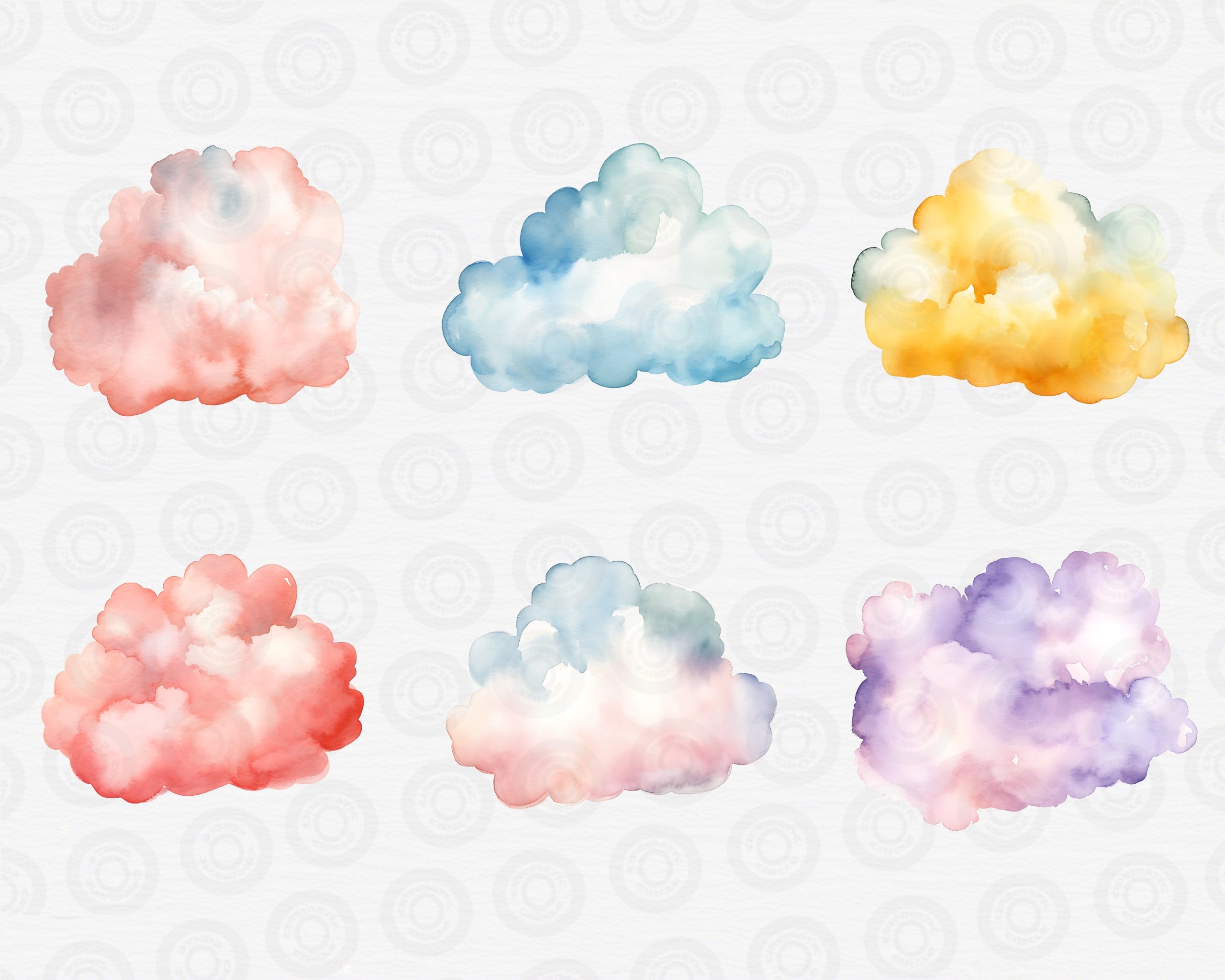 Watercolor Clouds Clipart Bundle, Colorful Pastel Cloud Png, Rainbow ...