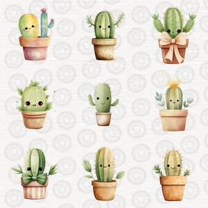 Cute Cactus Clipart Bundle, Watercolor Cacti, Digital Kawaii Stickers ...