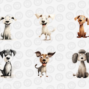 Funny and Cute Dogs Clipart Bundle, Dog PNG, Cartoon Dog, Watercolor ...
