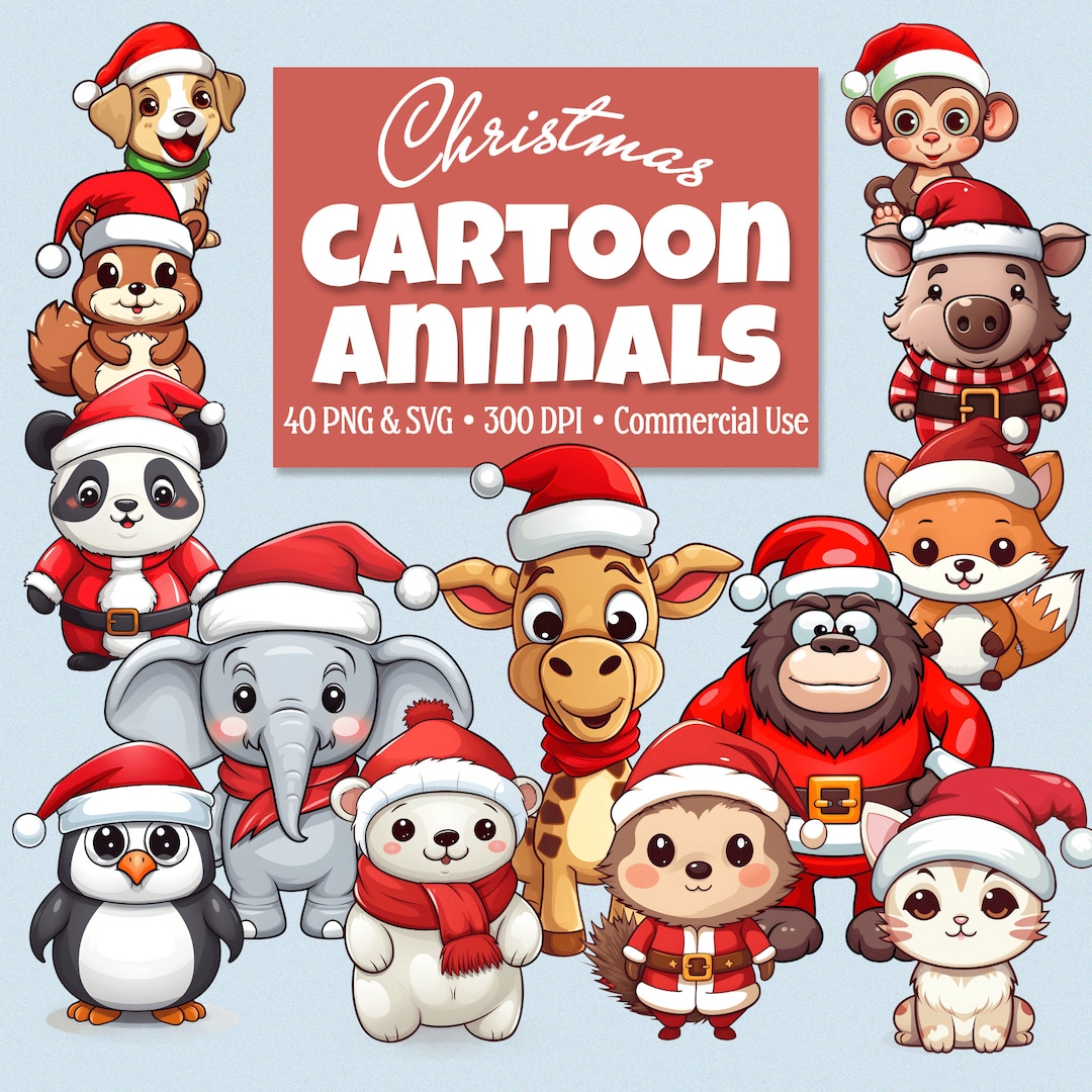 Christmas Baby Animals Clipart, Christmas Gift Clipart, Cartoon Clipart ...