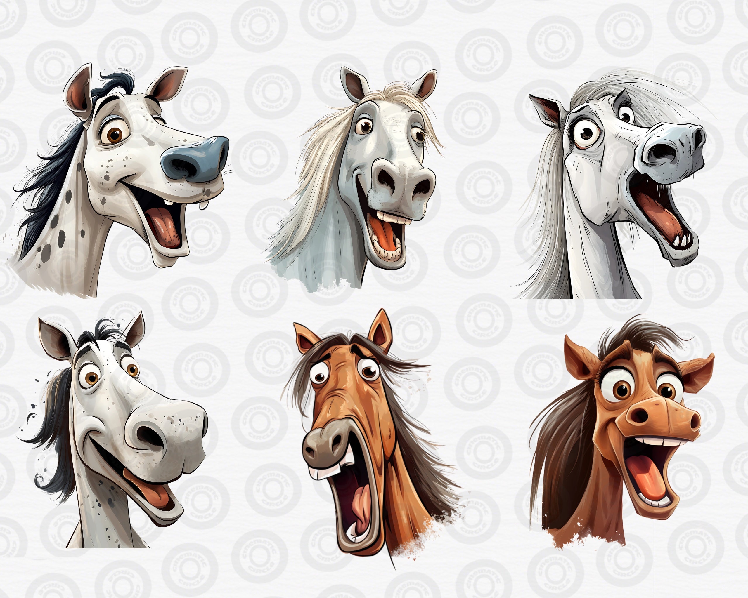 Crazy and Funny Horse Clipart Bundle, Horse Portrait, Cartoon Horses ...