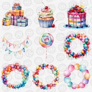 Watercolor Happy Birthday Clipart Set, Birthday Party PNG SVG, Balloons ...