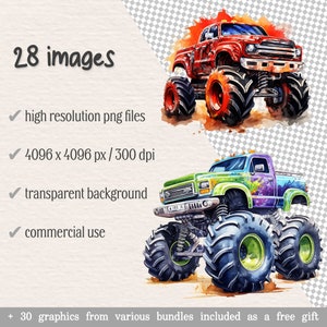 Watercolor Monster Truck Clipart Bundle, Extreme Vehicle, American ...