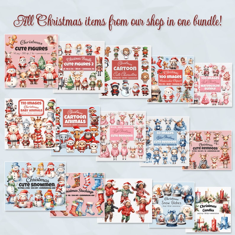 1000+ Christmas Mega Clipart Bundle, Watercolor XMAS, Winter Gift, Cozy ...