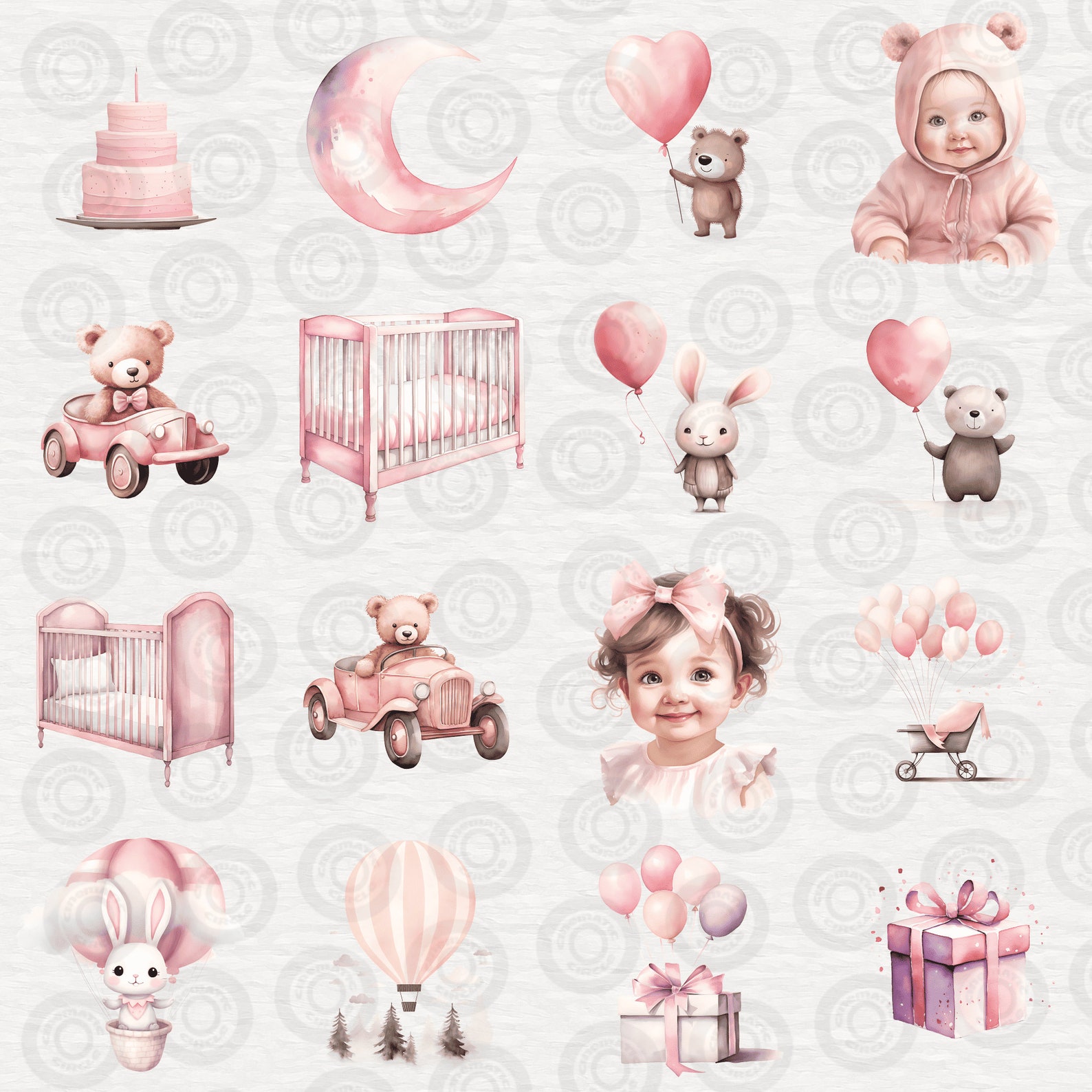 Watercolor Baby Girl Clipart Bundle, Pink Baby Shower, Cute Newborn ...
