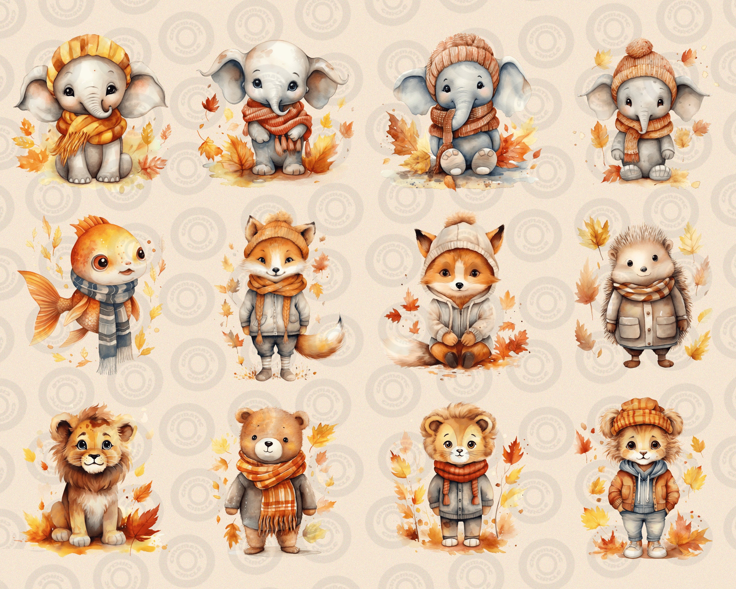 Autumn Cute Baby Animals Clipart Watercolor Clipart Fall - Etsy