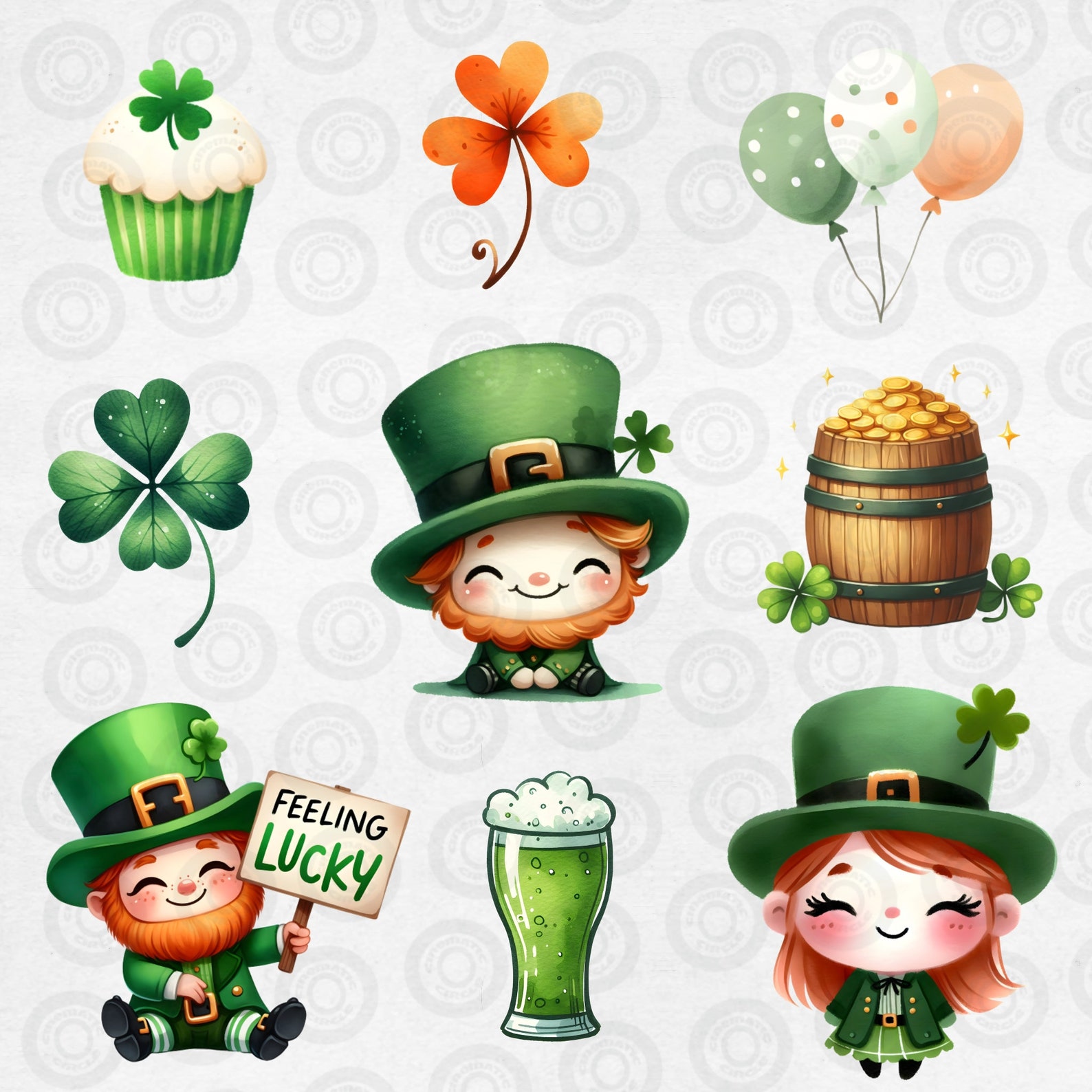 Lucky St Patricks Day Clipart Set, Cute St Patty's Day PNG, Shamrock, Leprechaun, Rainbow, Pot ...