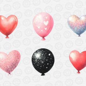 Colorful Balloons Clipart Bundle, Heart Balloon PNG, Glitter Balloon ...
