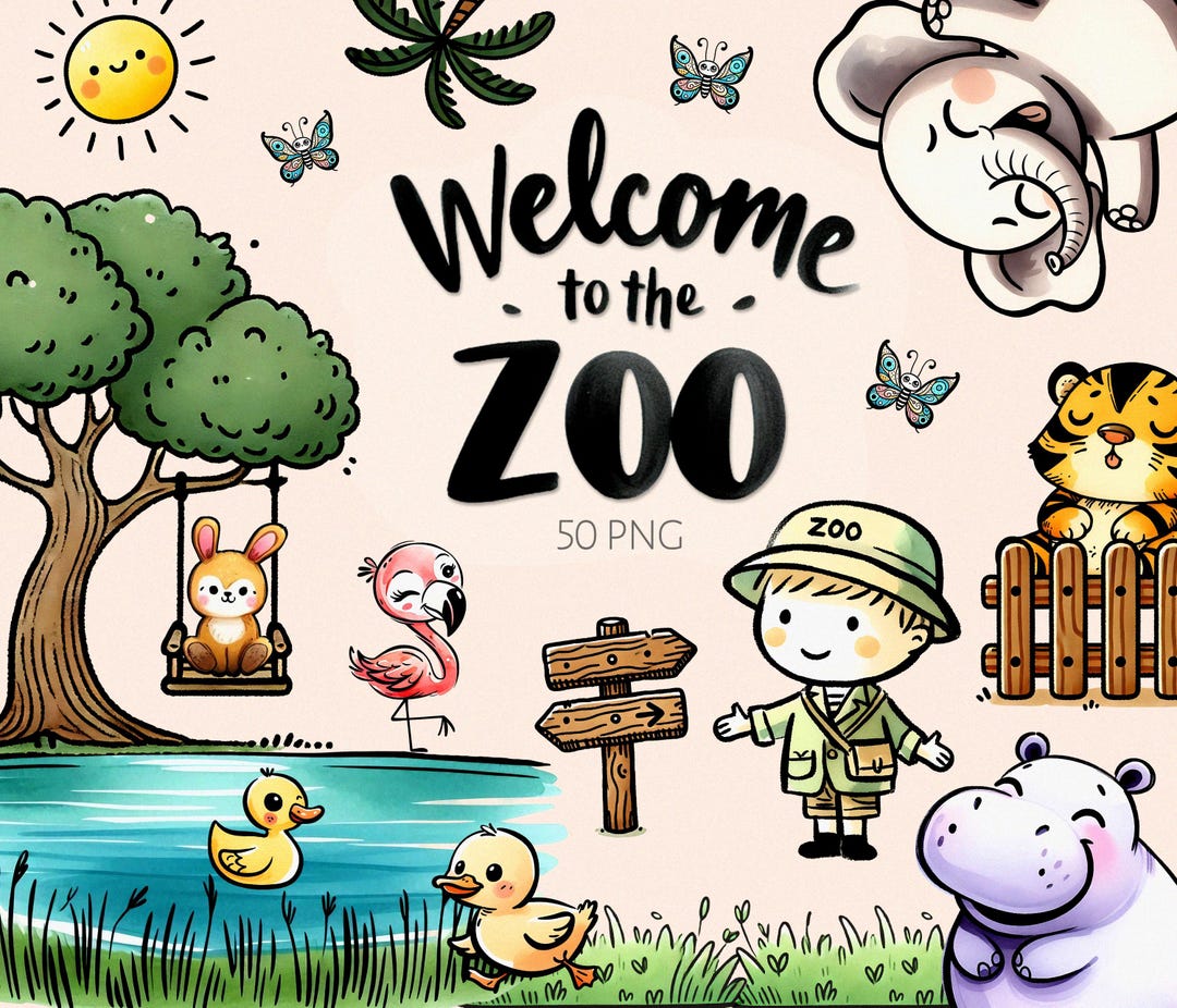 Welcome to the Zoo Clipart Bundle, Safari Animals PNG, Kids Zoo Trip ...