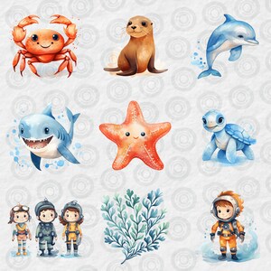 Cute Undersea Watercolor Clipart Bundle, Ocean Baby Animals, Seahorse ...