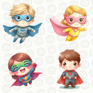 Superhero Kids Clipart Bundle, Superheroes PNG, Watercolor Hero, Galaxy ...