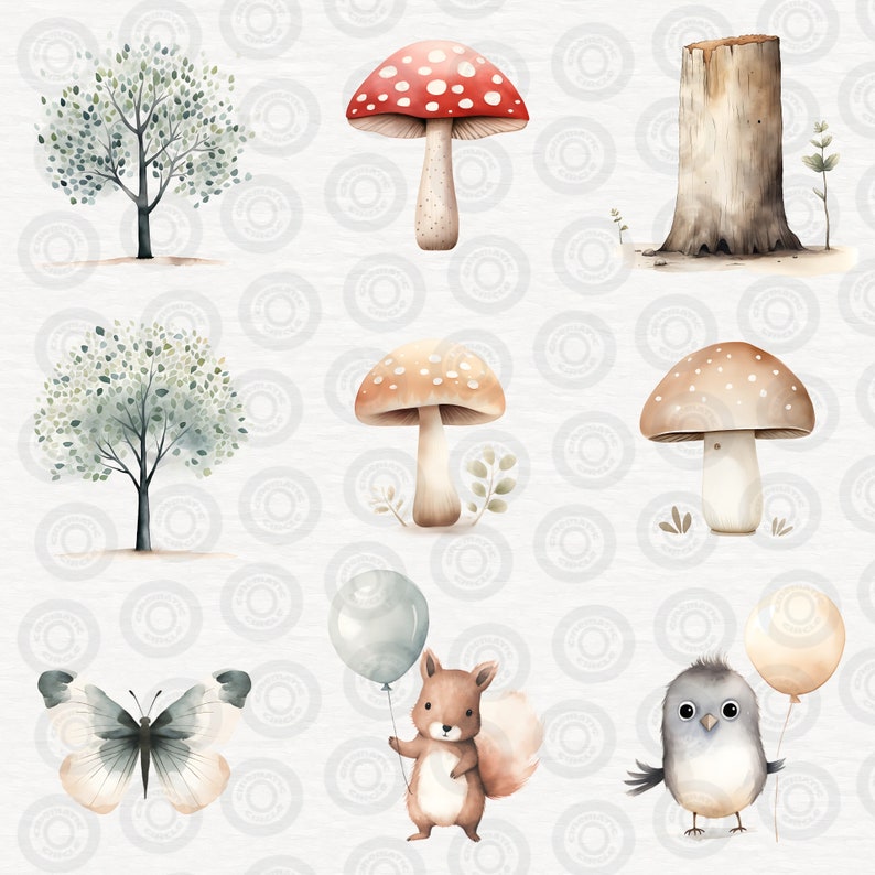 Forest Friends Clipart Bundle, Watercolor Woodland Animals, Cute Baby ...