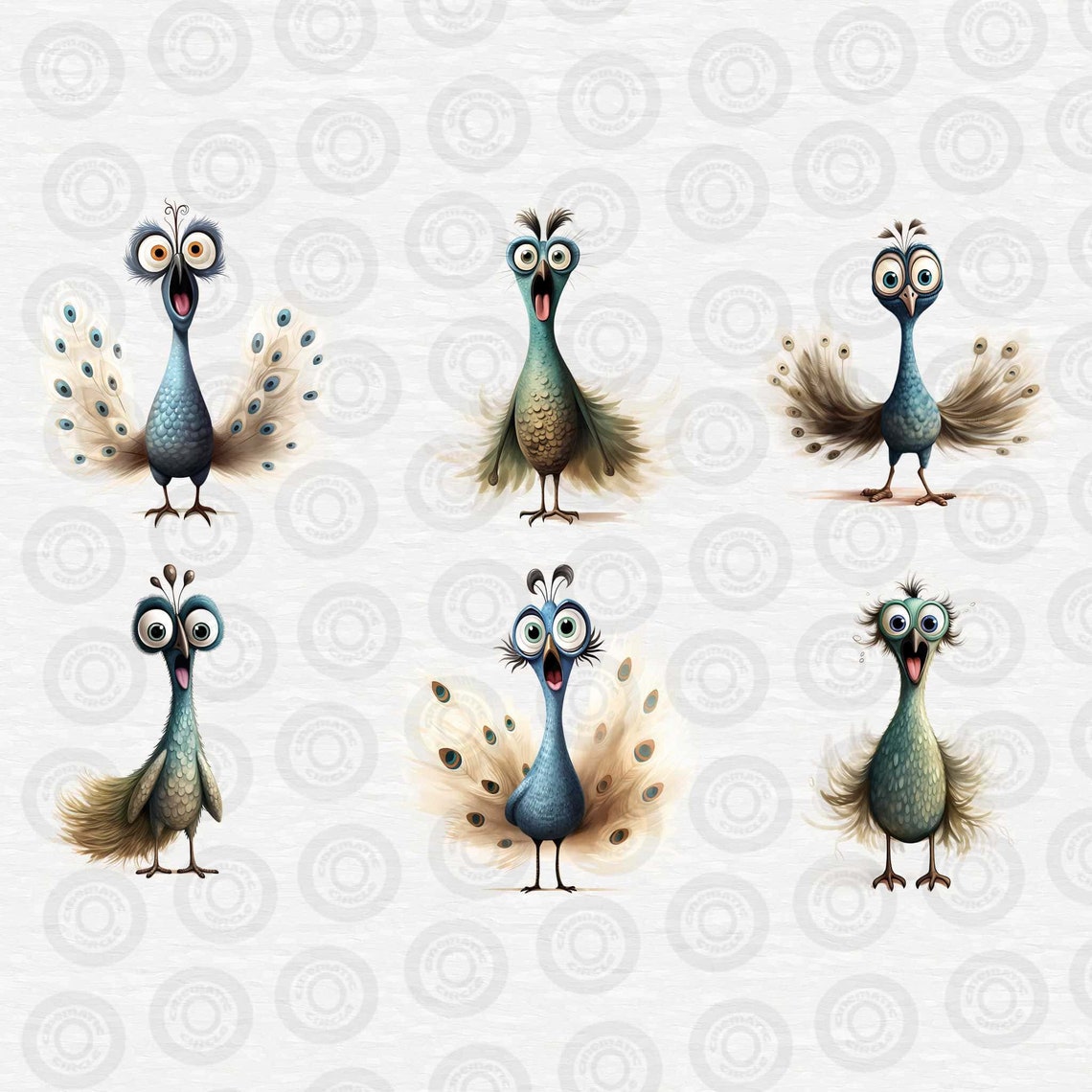 Funny Peacock Clipart Bundle, Hilarious Peacocks Illustrations, Cute ...