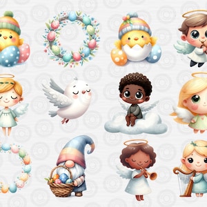 Happy Easter Clipart Bundle, Cute Easter Bunny, Chick, Lamb, Easter Egg ...