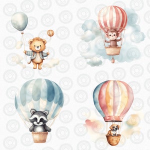 Cute Animals Clipart, Watercolor Clipart, Hot Air Balloon Clip Art ...