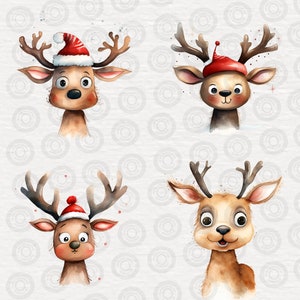 Funny Reindeer Clipart Bundle, Cute Christmas Reindeer, Watercolor Baby ...