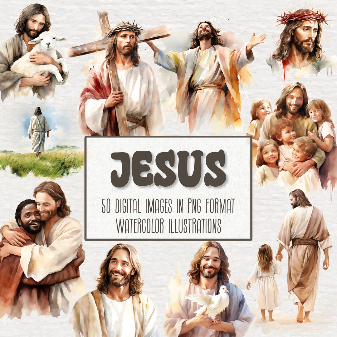 Jesus Clipart Bundle, Jesus With Kids, Watercolor Religious Graphics ...
