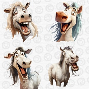 Funny and Crazy Horse Clipart Bundle, Horses PNG, Watercolor Foal ...