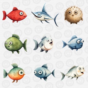 Funny Fish Clipart Bundle, Crazy & Cute Fish PNG, Fish Illustration ...