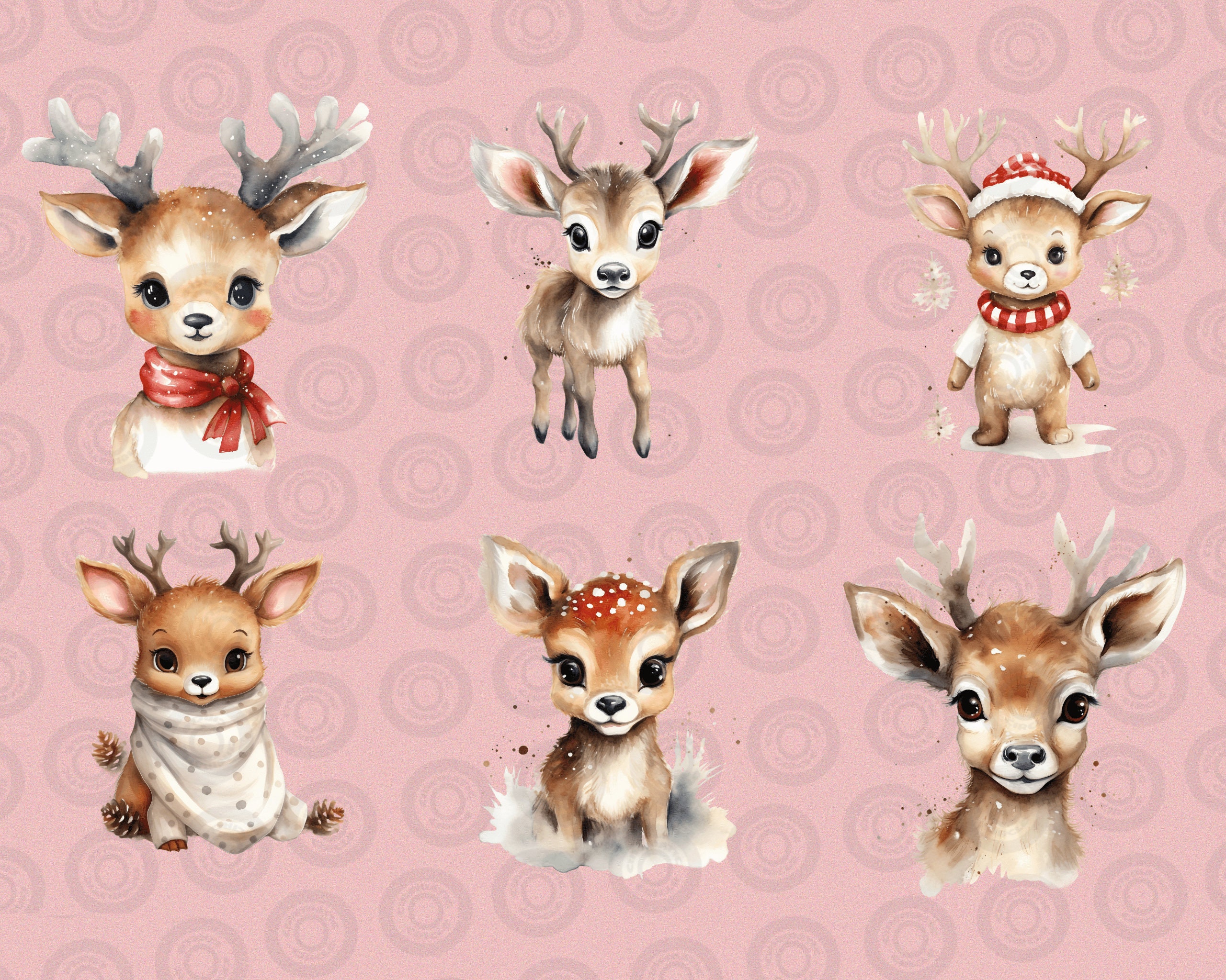 Christmas Cute Deer Clipart Bundle Watercolor Reindeer Santa - Etsy