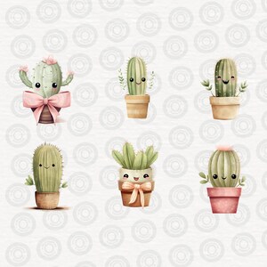 Cute Cactus Clipart Bundle, Watercolor Cacti, Digital Kawaii Stickers ...