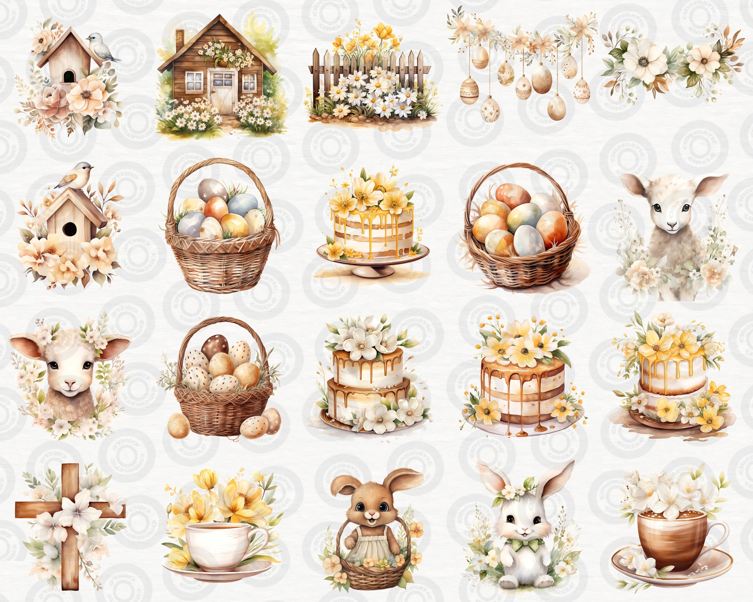 110 Rustic Easter Clipart Bundle, Watercolor Easter PNG Set, Easter ...