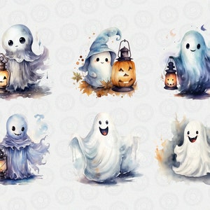 30 Halloween Cute Ghost Clipart, Watercolor Clipart Bundle, Halloween ...