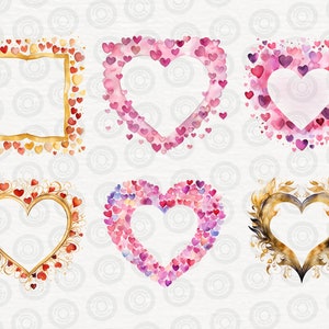 Heart Frames Clipart Bundle, Watercolor Valentine's Day Borders ...