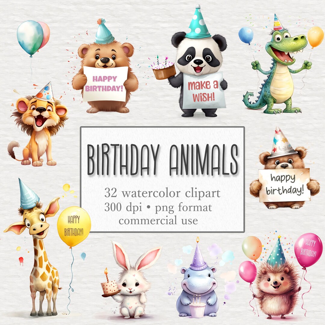 Cute Birthday Animals Clipart Bundle Baby Animals With - Etsy