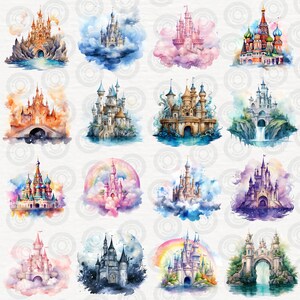 100 Fantasy Castles Clipart Bundle, Watercolor Magical Fortress, Palace ...